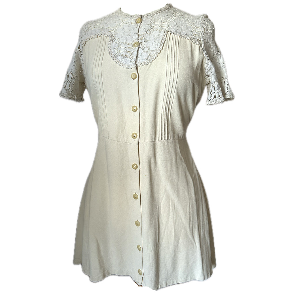 Cream crepe vintage 1960s micro mini dress with handmade lace – Candy ...
