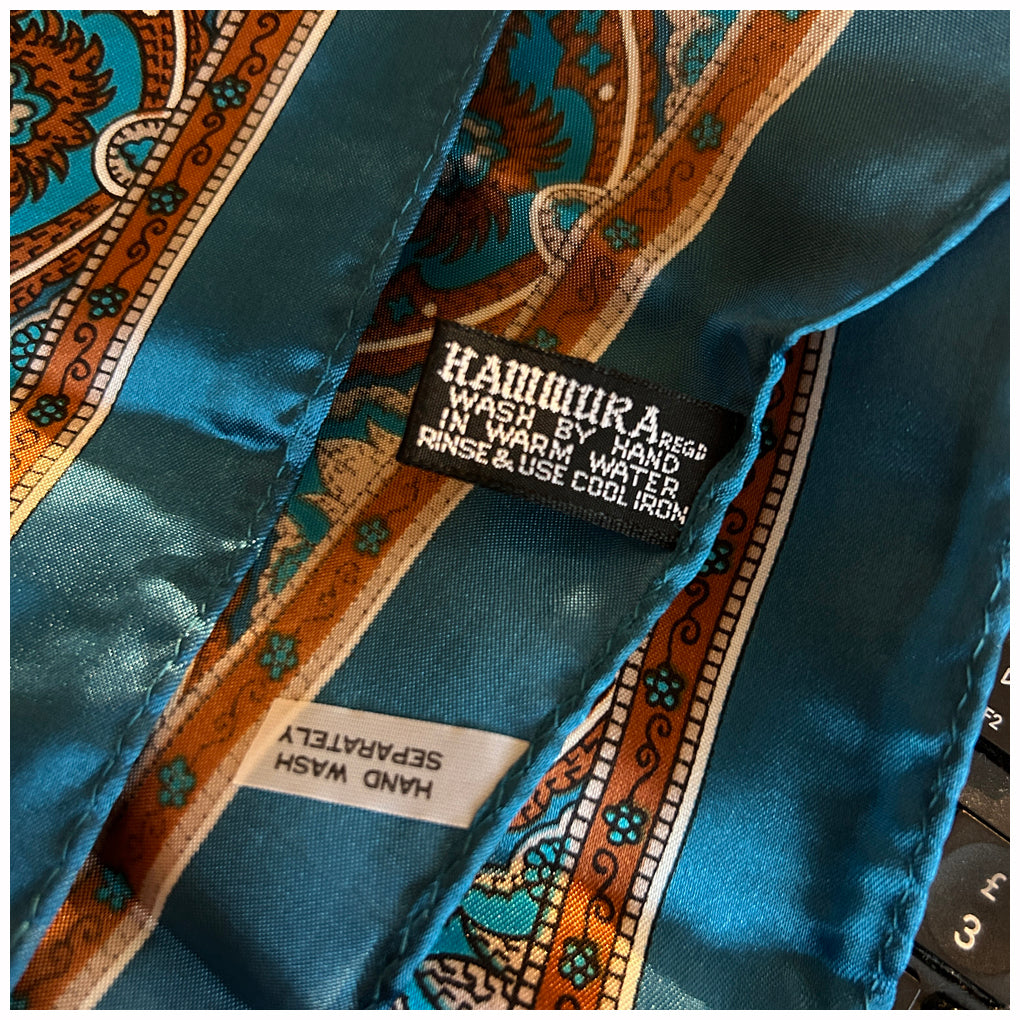 Hammura vintage kingfisher blue and copper brown satin acetate vintage ...