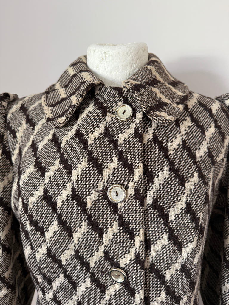 Brown and cream weave check wool vintage 1960s Biba-style coat – Candy ...